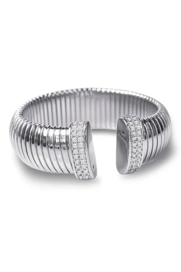 KENNETH JAY LANE Cubic Zirconia & Rhodium Plated Cuff Bracelet - Natural