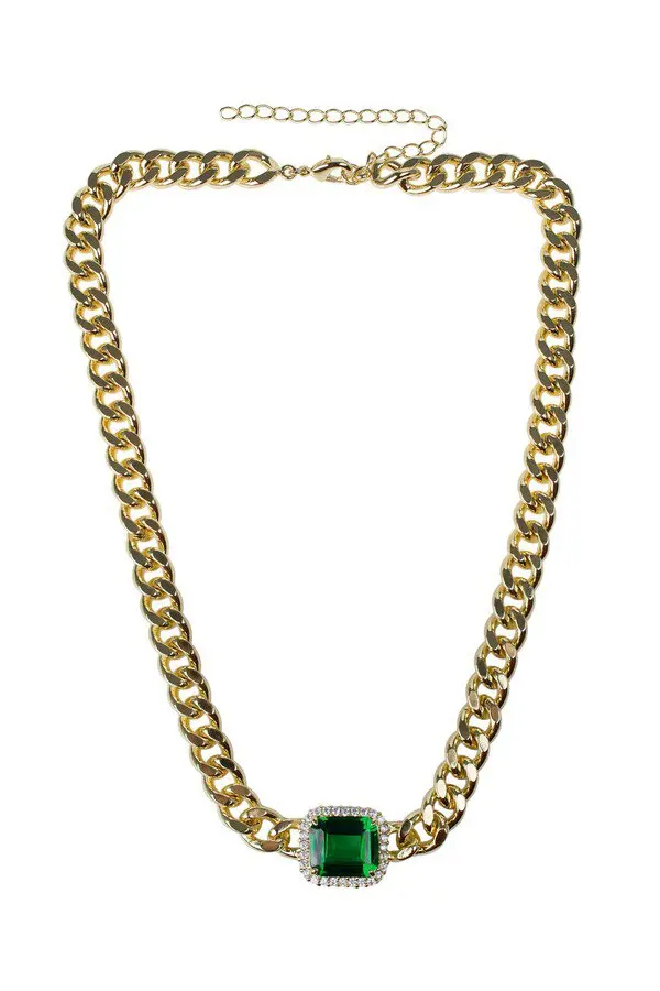 KENNETH JAY LANE Emerald & Cubic Zirconia Chain Necklace - Gold