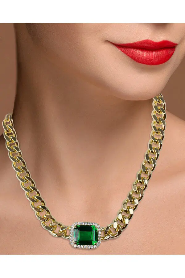 KENNETH JAY LANE Emerald & Cubic Zirconia Chain Necklace