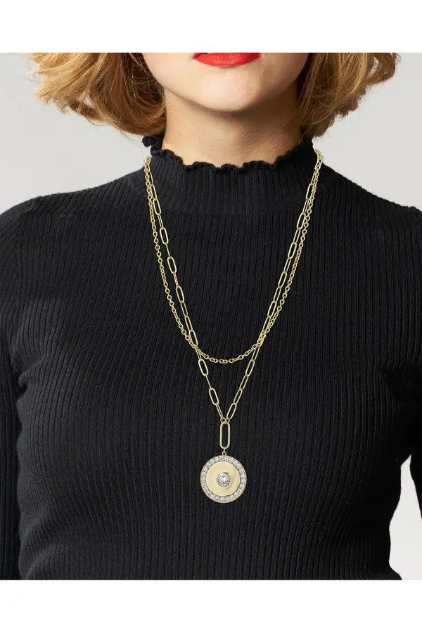 KENNETH JAY LANE Double Stranded Cubic Zirconia Pendant Necklace