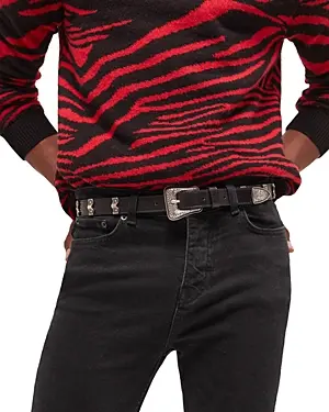 The Kooples Paris Onyx Black Western Leather Belt Silver Conch Buckle Wide black leather belt with large Western-style buckle  main image 3