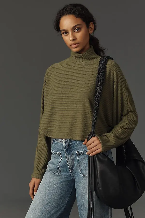 PILCRO Ribbed Turtleneck Pullover - Green