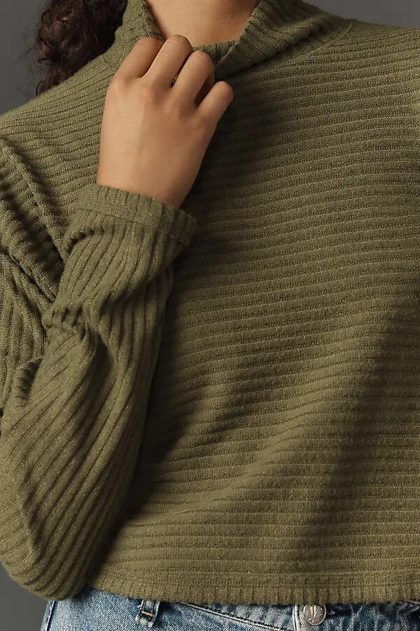 PILCRO Ribbed Turtleneck Pullover - Green