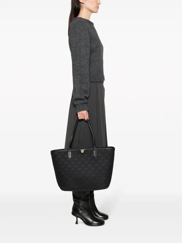 Tory Burch T Monogram Zip Tote - Black