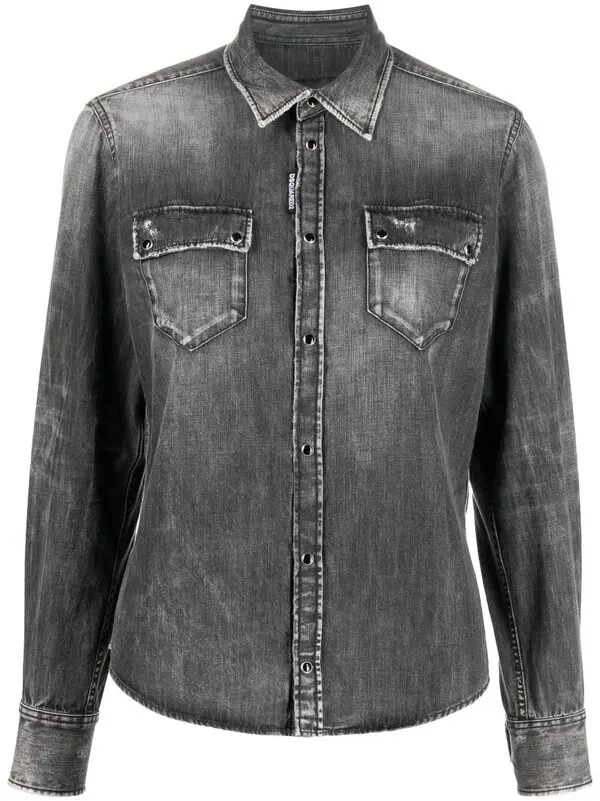 Dsquared2 Faded-effect Press-stud Shirt - Grey