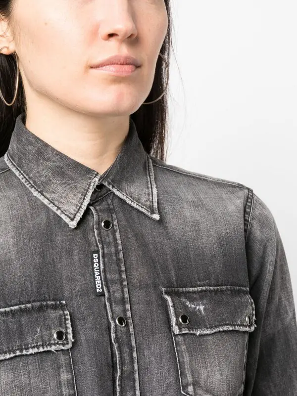 Dsquared2 Faded-effect Press-stud Shirt - Grey