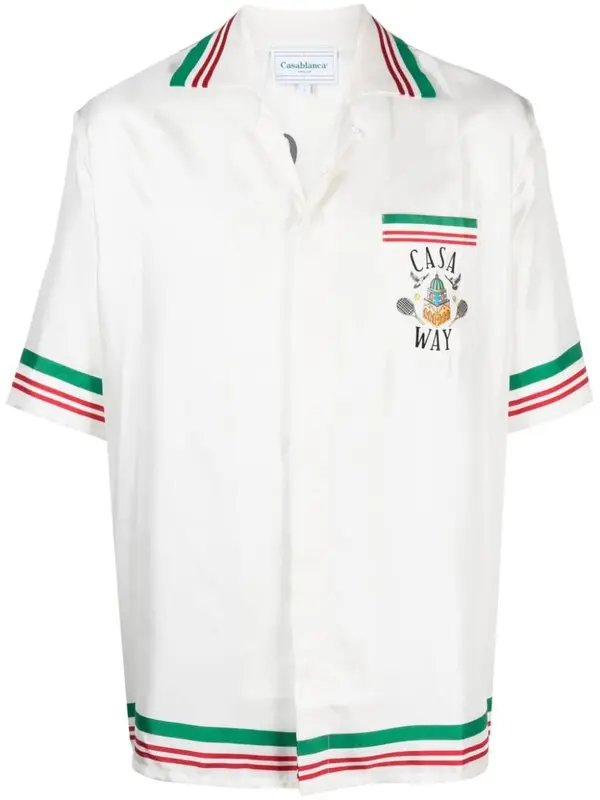 Casablanca Tennis Club Icon Striped Silk Shirt - White