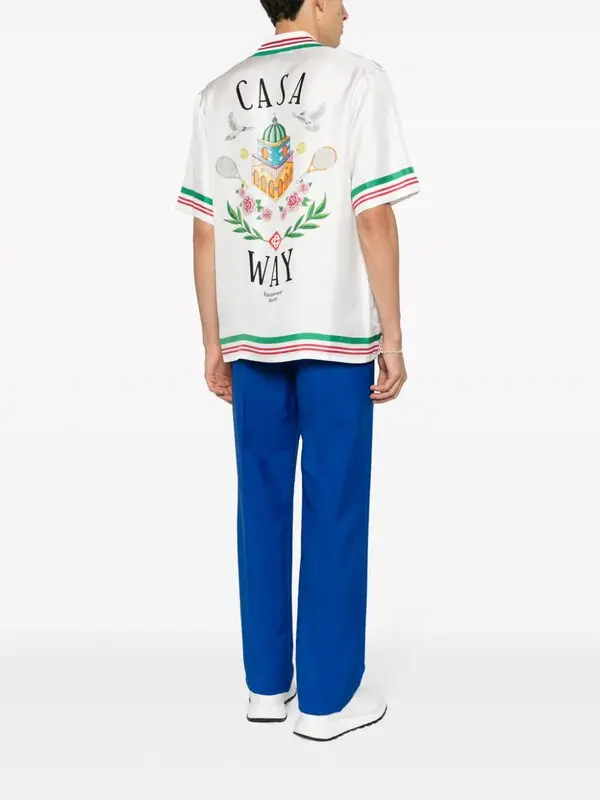 Casablanca Tennis Club Icon Striped Silk Shirt - White