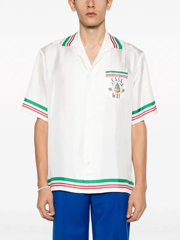 Casablanca Tennis Club Icon Striped Silk Shirt - White