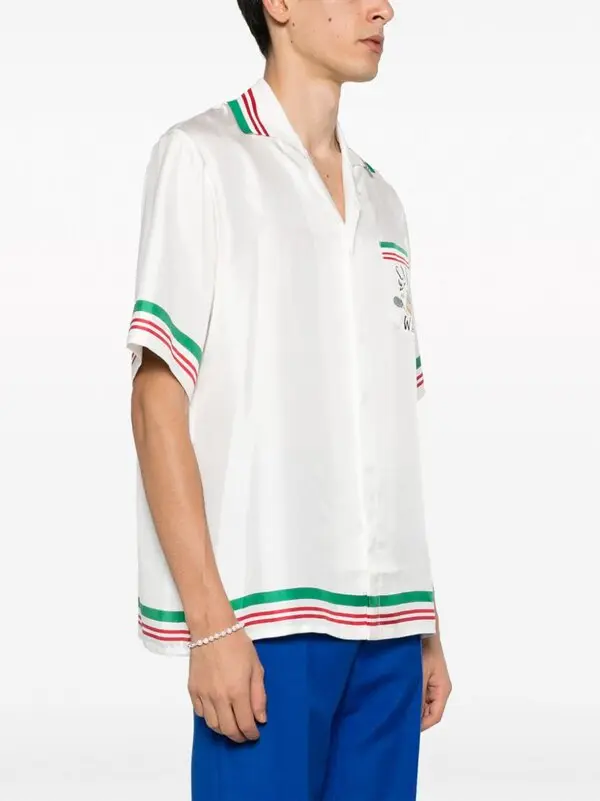 Casablanca Tennis Club Icon Striped Silk Shirt - White