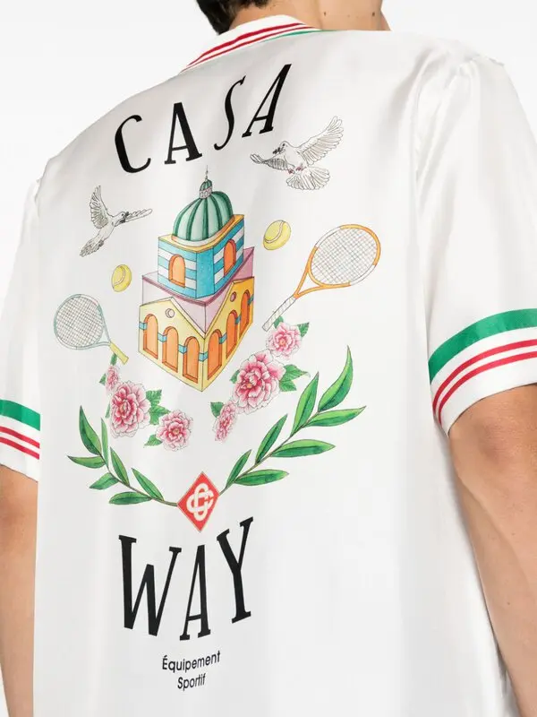 Casablanca Tennis Club Icon Striped Silk Shirt - White