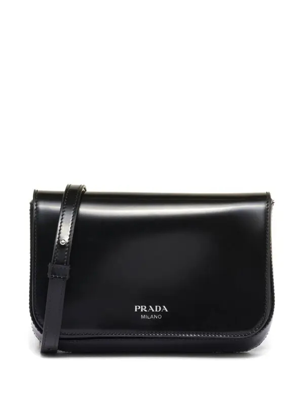 Prada Logo-stamp Brushed Leather Bag - Black