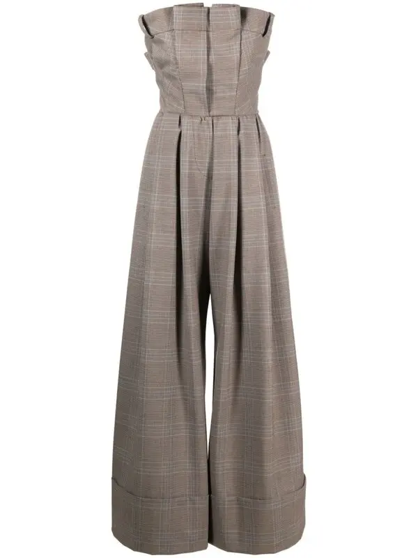 Moschino Prince Of Wales Check Strapless Jumpsuit - Brown