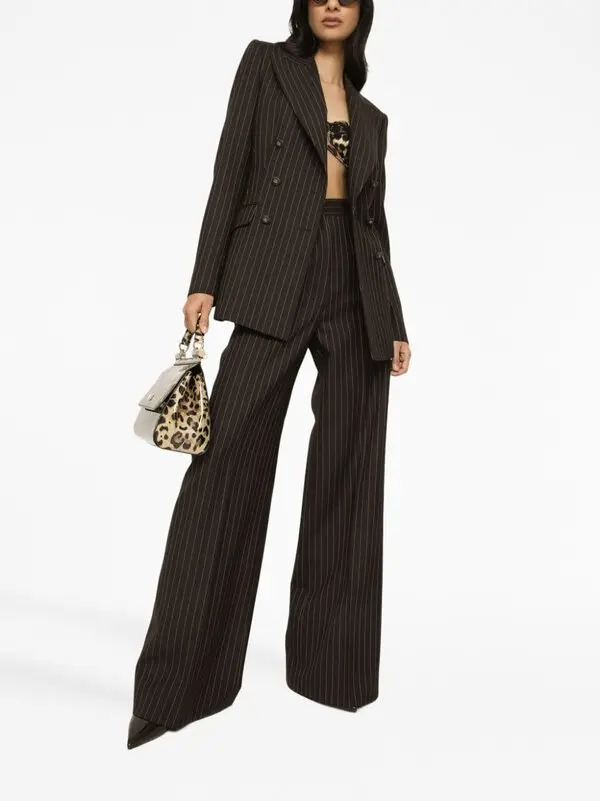 Dolce & Gabbana Pinstriped Wide-leg Trousers - Black