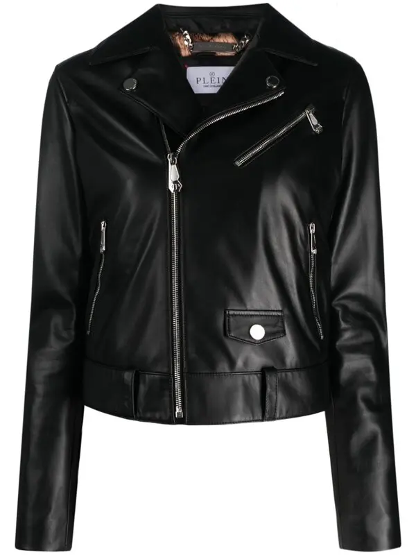 Philipp Plein Crystal-embellished Leather Biker Jacket - Black