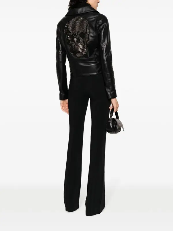 Philipp Plein Crystal-embellished Leather Biker Jacket
