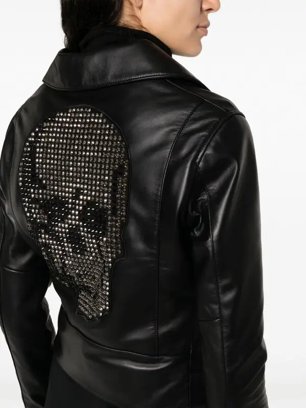 Philipp Plein Crystal-embellished Leather Biker Jacket