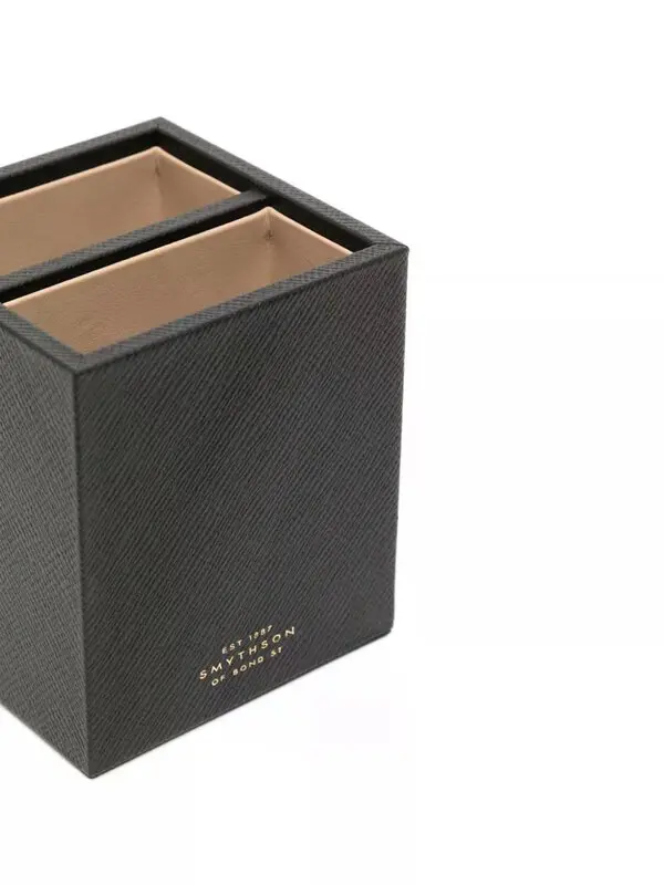 Smythson Logo-print Leather Pencil Holder - Black