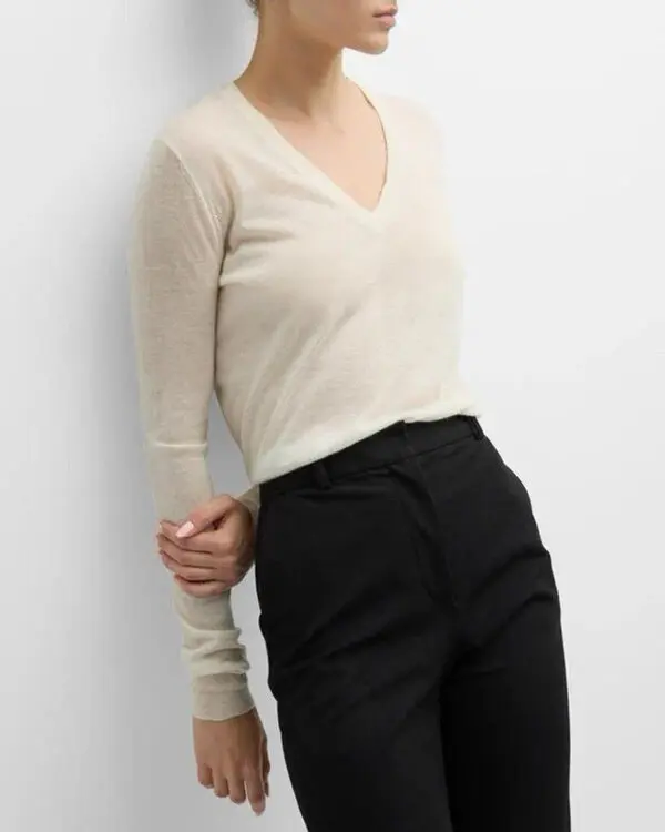 JOSEPH Cashair Cashmere V-neck Shirt - Ivory