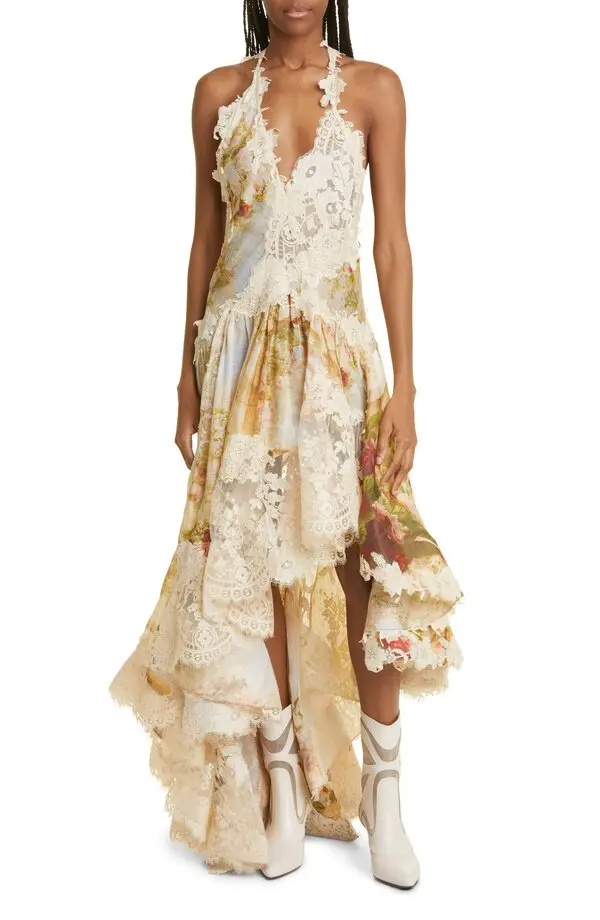 Zimmermann Luminosity Splice Floral Lace Linen & Silk High-Low Dress In  Garden Scene - 64% Off | Editorialist