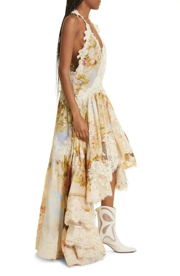 Zimmermann Luminosity Splice Floral Lace Linen & Silk High-Low Dress In  Garden Scene - 64% Off | Editorialist