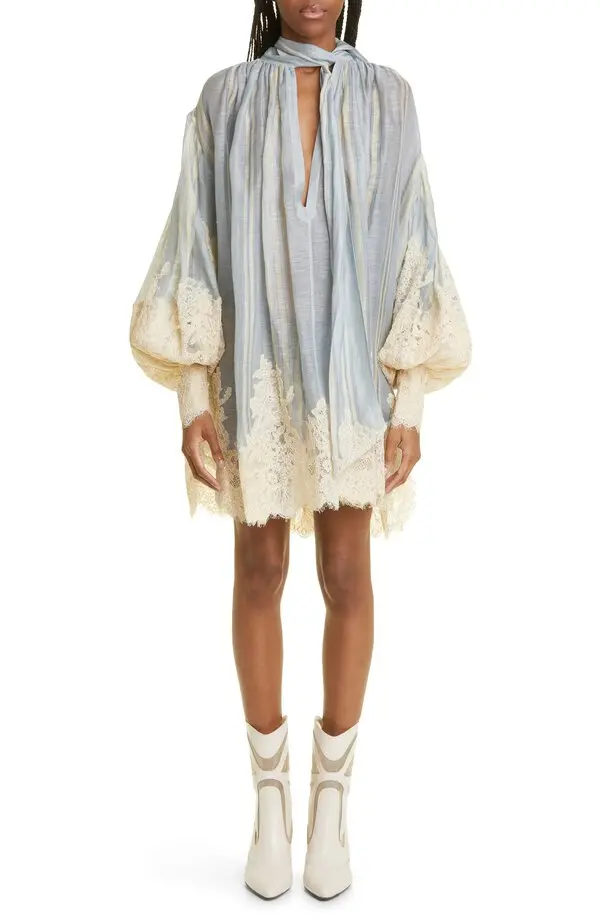 Zimmermann Lyrical Lace Edge Long Sleeve Linen & Silk Dress In Blue/ Cream  Stripe - 55% Off | Editorialist