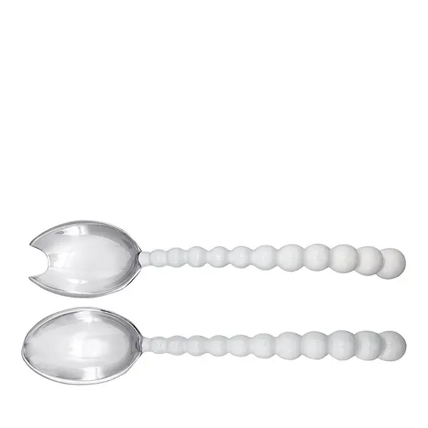 MARIPOSA Classic Salad Servers With Pearled Handles, Set Of 2 - White