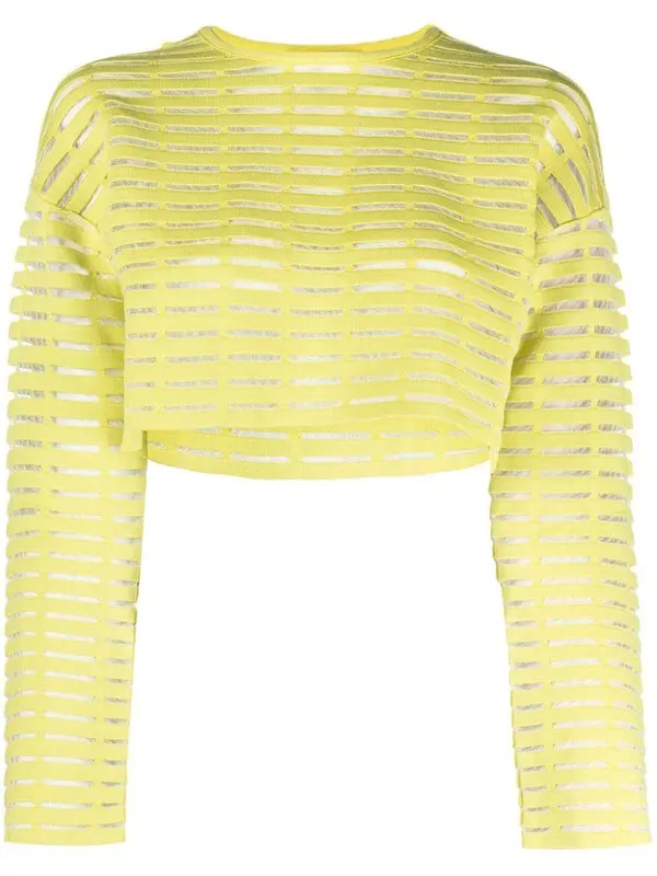 GENNY Cropped Knit Top With Gusset Detail - Green
