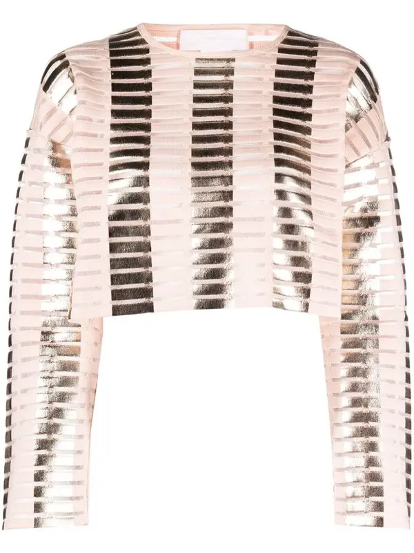 GENNY Cropped Top With Foiled Stripes - Pink