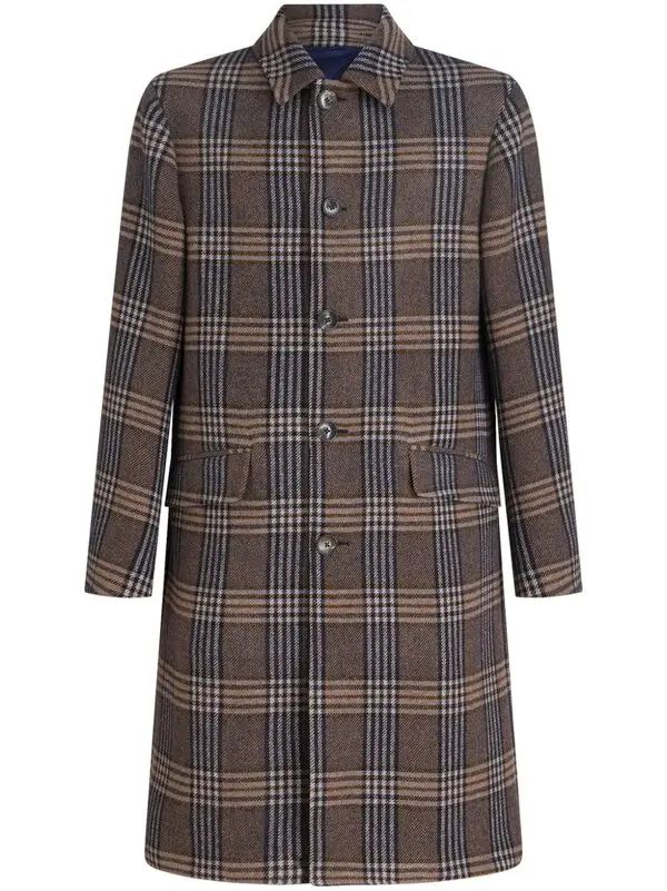 Etro Plaid Check Pattern Coat - Brown