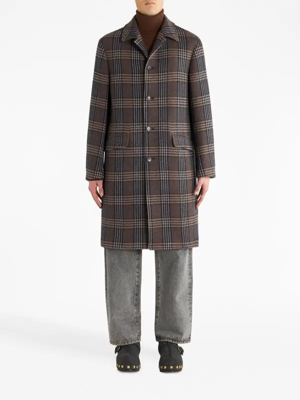 Etro Plaid Check Pattern Coat - Brown