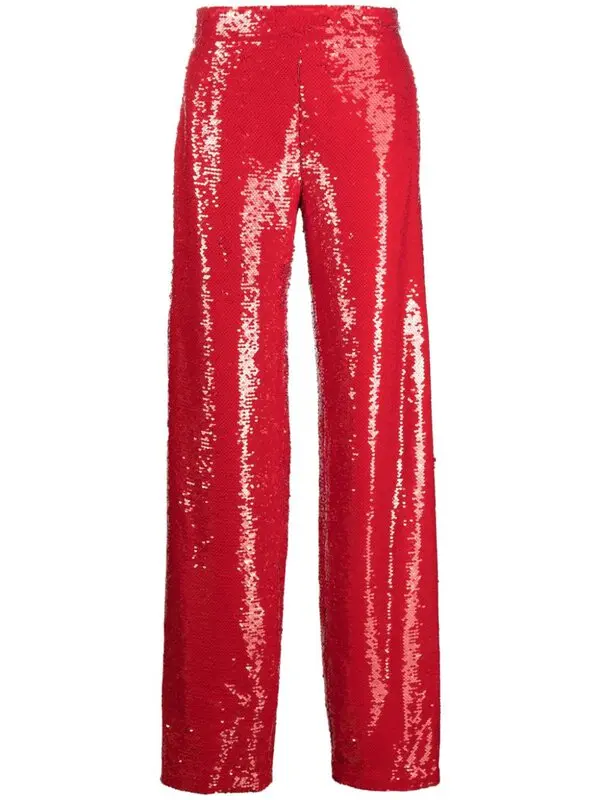 GENNY High-waisted Sequined Trousers - Red