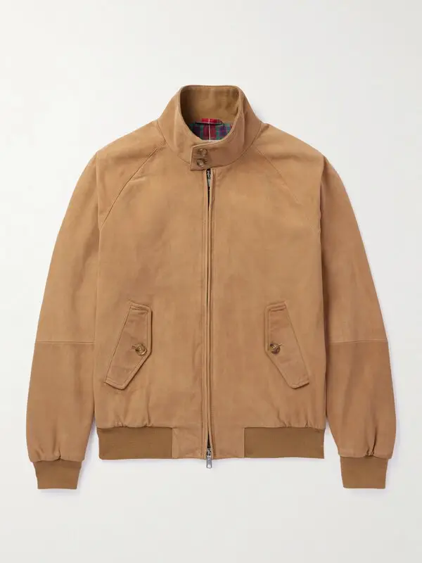 BARACUTA G9 Suede Harrington Jacket - Neutrals