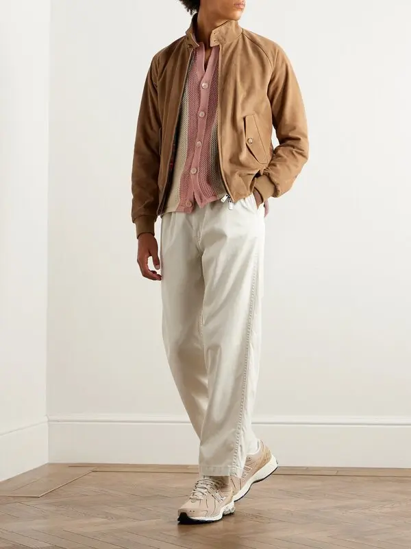 BARACUTA G9 Suede Harrington Jacket - Neutrals