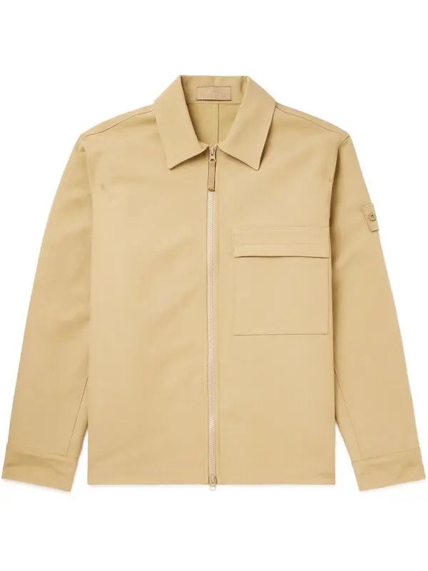 Stone Island Ghost Logo-appliquéd Cotton And Wool-blend Canvas Zip-up Overshirt