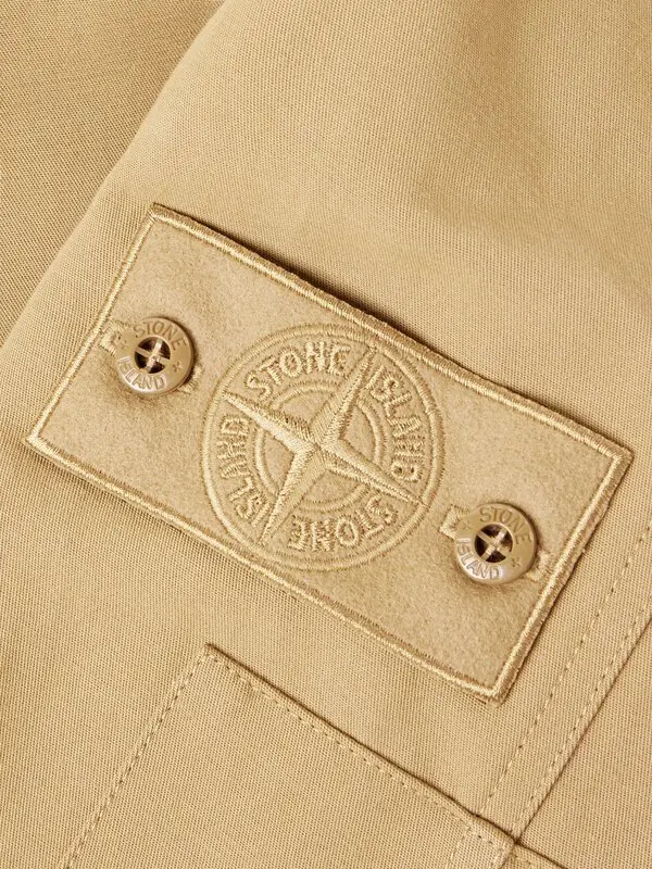 Stone Island Ghost Logo-appliquéd Cotton And Wool-blend Canvas Zip-up Overshirt
