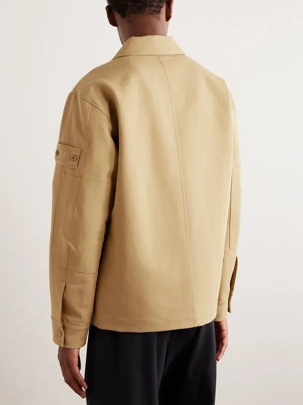 Stone Island Ghost Logo-appliquéd Cotton And Wool-blend Canvas Zip-up Overshirt