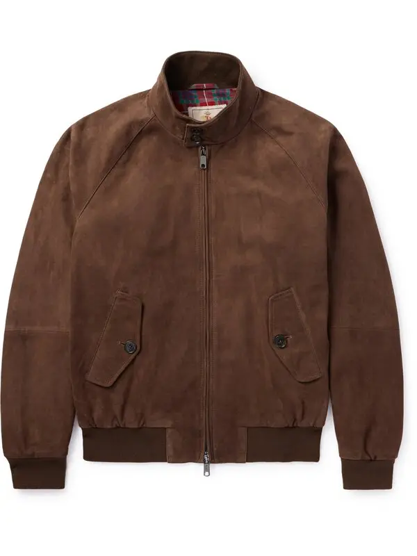 BARACUTA G9 Suede Harrington Jacket - Brown