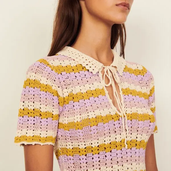 sandro crochet tunic dress Sandro Precieuse Crochet-Collar Knitted Midi Dress