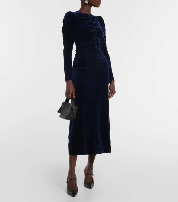 ganni ruched velvet midi dress Ganni Ruched velvet midi dress GANNI