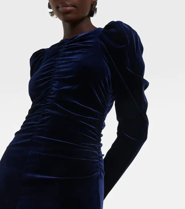 ganni velvet midi dress Asymmetric ruched velvet midi dress in black - Ganni