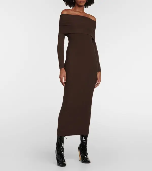 Alaïa Off-shoulder Jersey Midi Dress