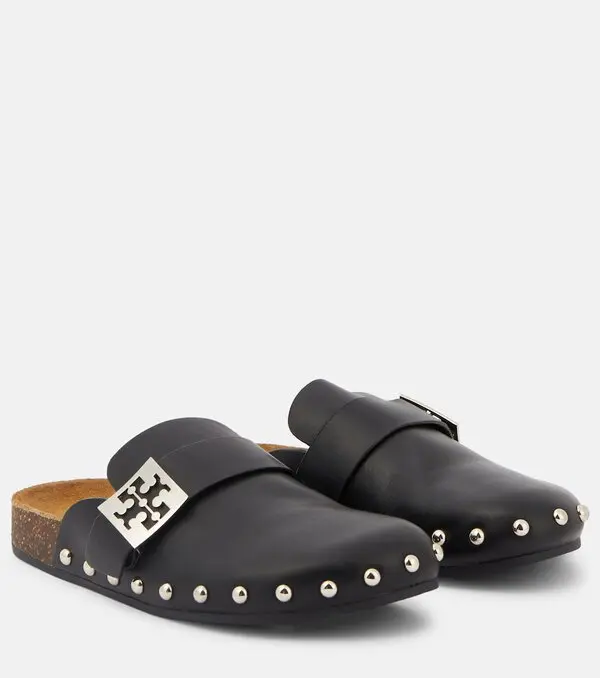 Tory Burch Mellow Studded Leather Slippers - Black