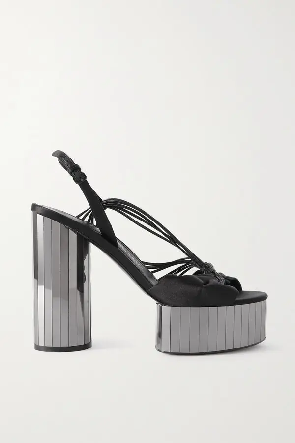 FERRAGAMO Net Sustain Sabina Leather-trimmed Platform Sandals