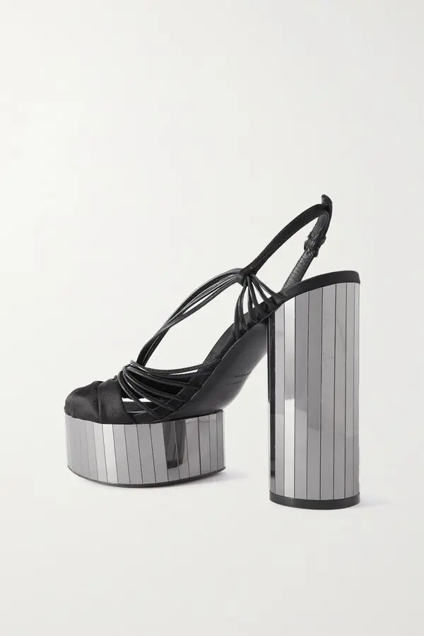 FERRAGAMO Net Sustain Sabina Leather-trimmed Platform Sandals