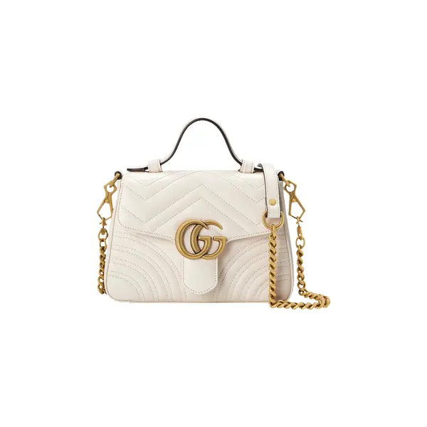 Gucci Chevron Leather Gg Marmont Mini Top Handle Bag - White