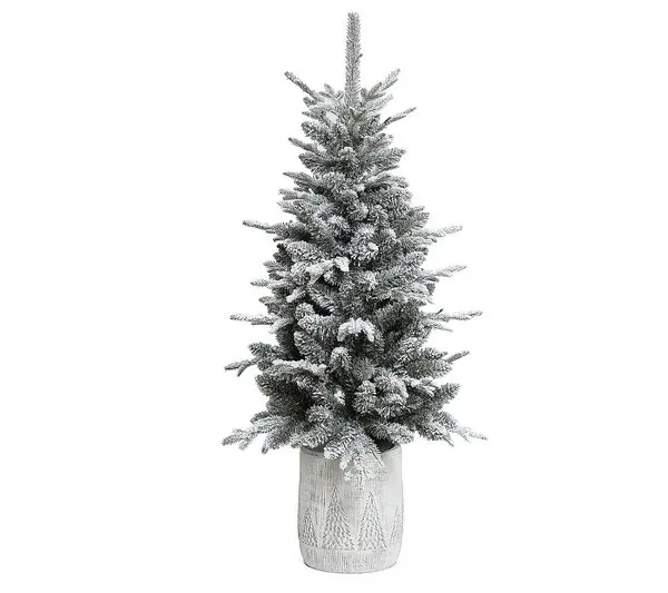 LUXEN HOME Luxenhome 4' Pre-lit Flocked Potted Artificial Hristmas Tree - One-color