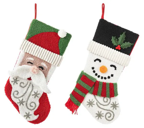 GLITZHOME 20.5'l Santa & Snowman Hooked Christm S Stockings - One-color