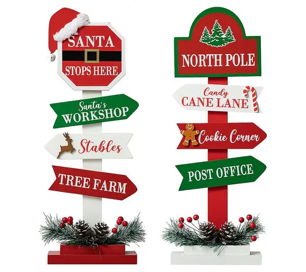 GLITZHOME 16.5'h Set Of 2 Christmas Wooden Sign S Table Decor - One-color