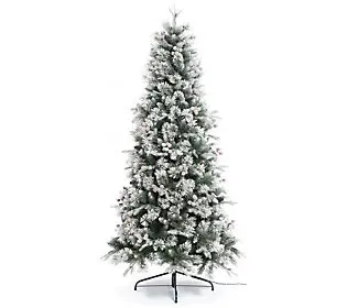 LUXEN HOME Luxenhome 6.5' Pre-lit Flocked Artificial Pine Christmas Tree - One-color